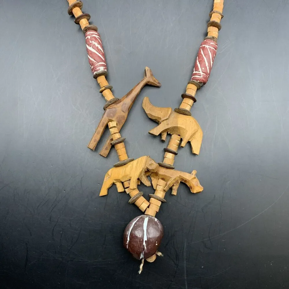 Unbranded | Jewelry | African Safari Animal Necklace Carved Wood Beaded ...